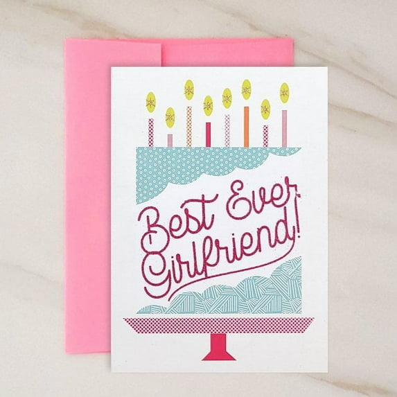 Best Ever - Girlfriend Birthday Greeting Card, 5x7 in, Pink Envelope ...