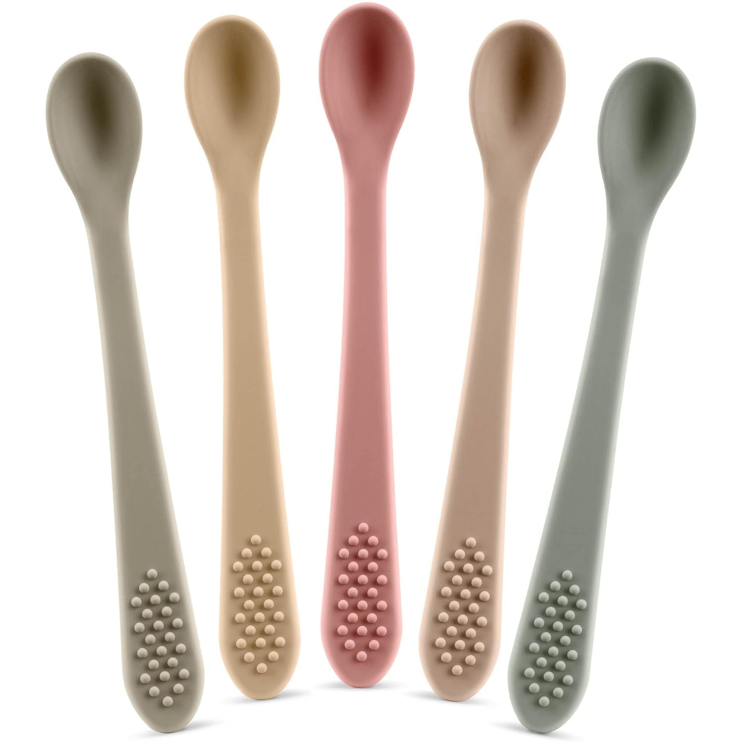 Best First Stage Baby Infant Spoons, 5-Pack, Soft Silicone Baby Spoons ...