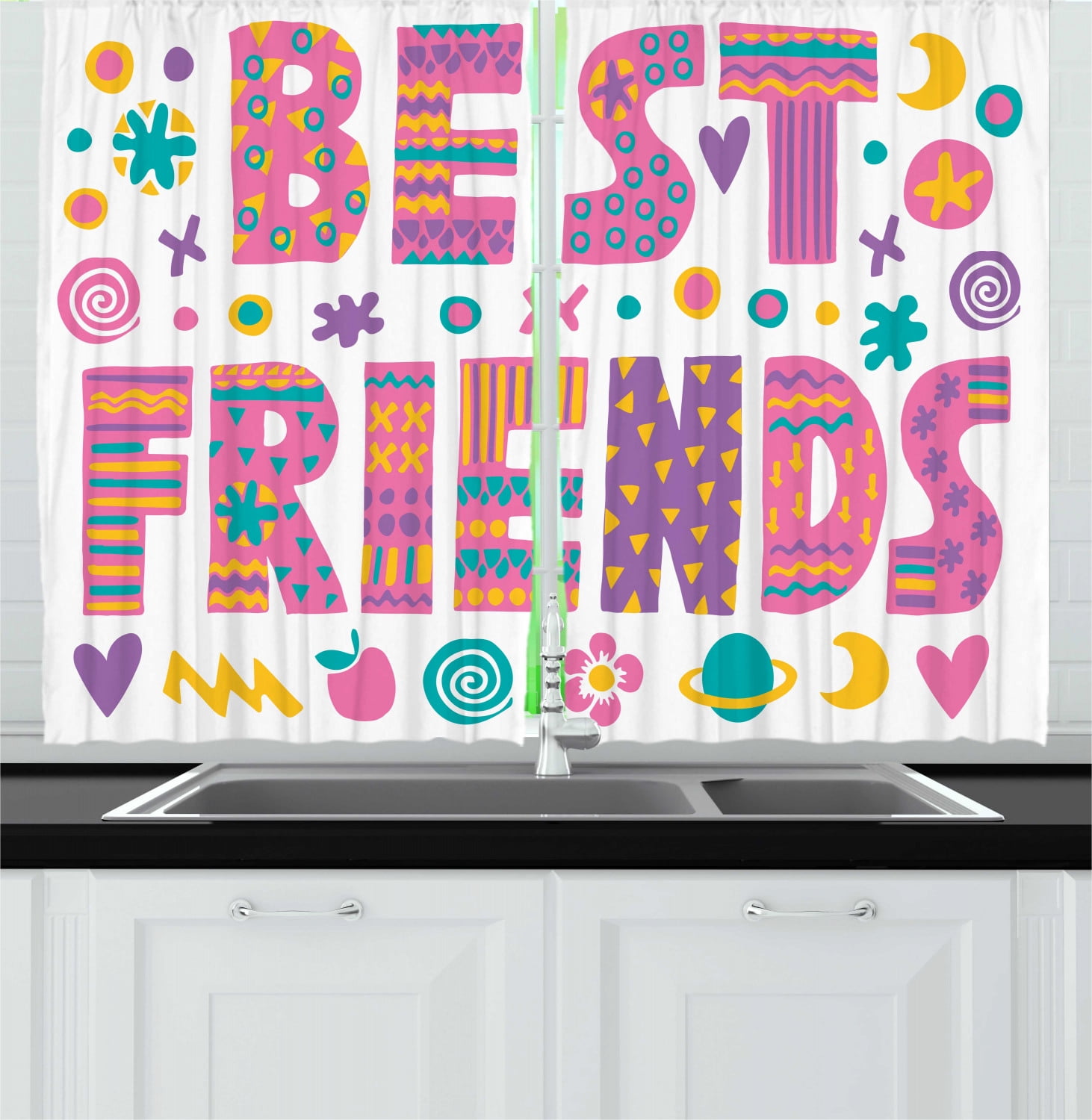 Best Friend Curtains 2 Panels Set, 90's Style Best Friends Calligraphy ...