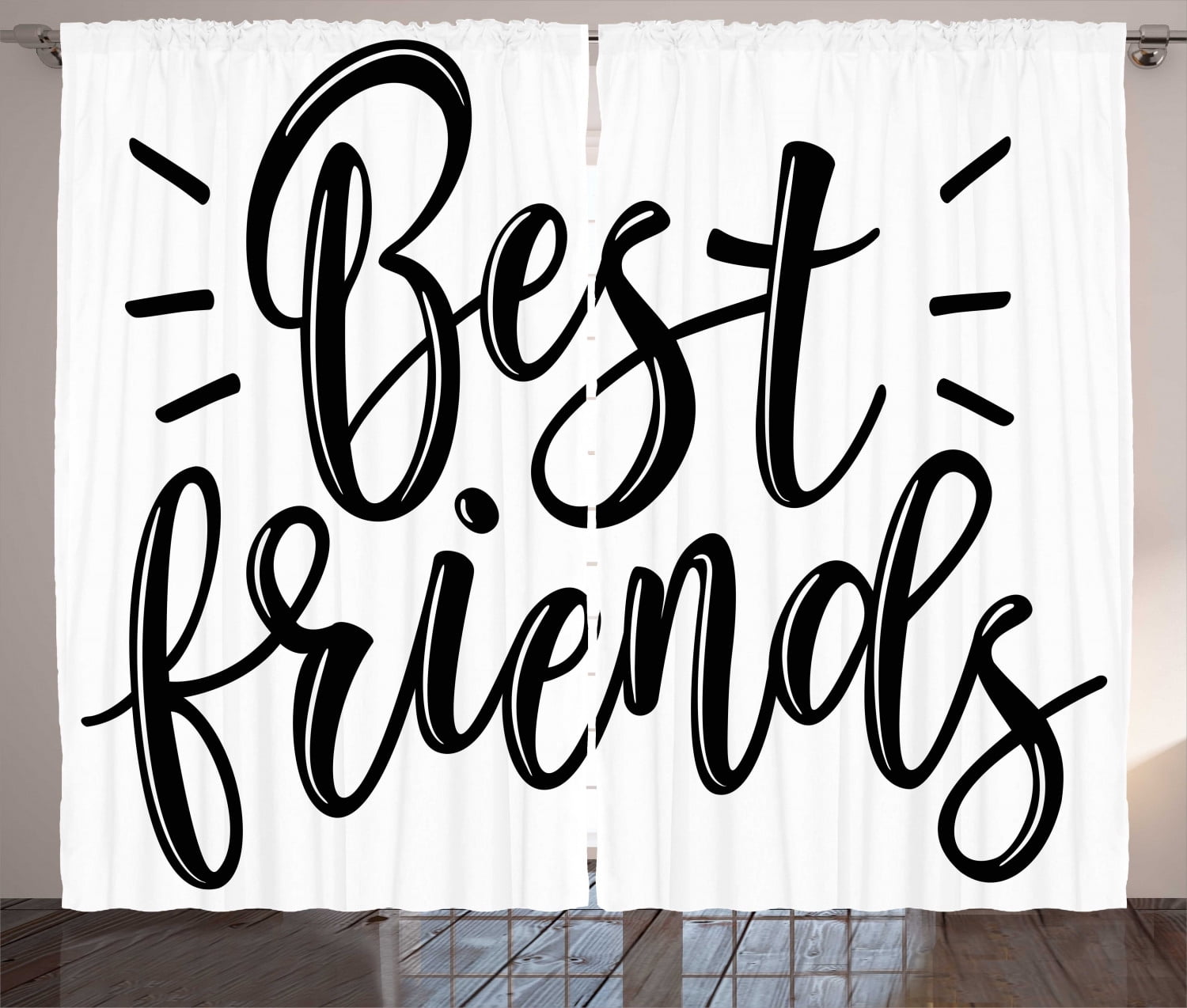 Best Friend Curtains 2 Panels Set, Best Friends Cute Monochrome Cursive ...