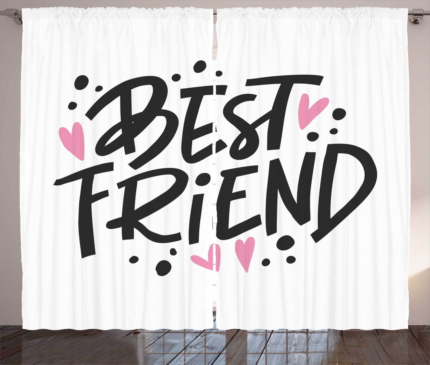 Best Friend Curtains 2 Panels Set, Girly Lettering Hearts Cute ...