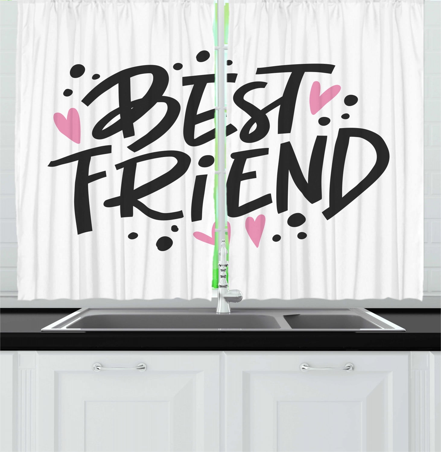 Best Friend Curtains 2 Panels Set, Girly Lettering Hearts Cute ...