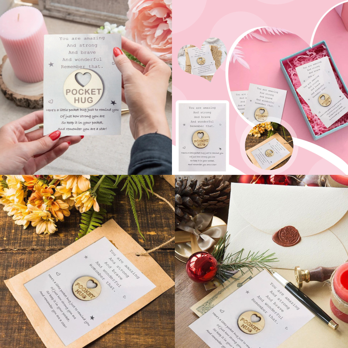 3 Pcs You Are Amazing Strong And Wonderful Pocket Hug Token & Greeting ...