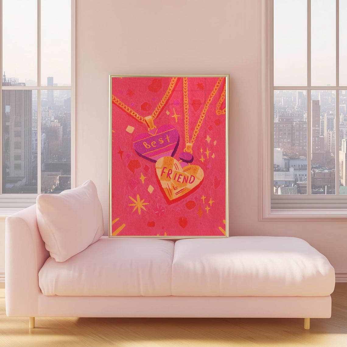 Best Friend Heart Necklace Wall Art Y2K Friendship Poster Retro Pink ...