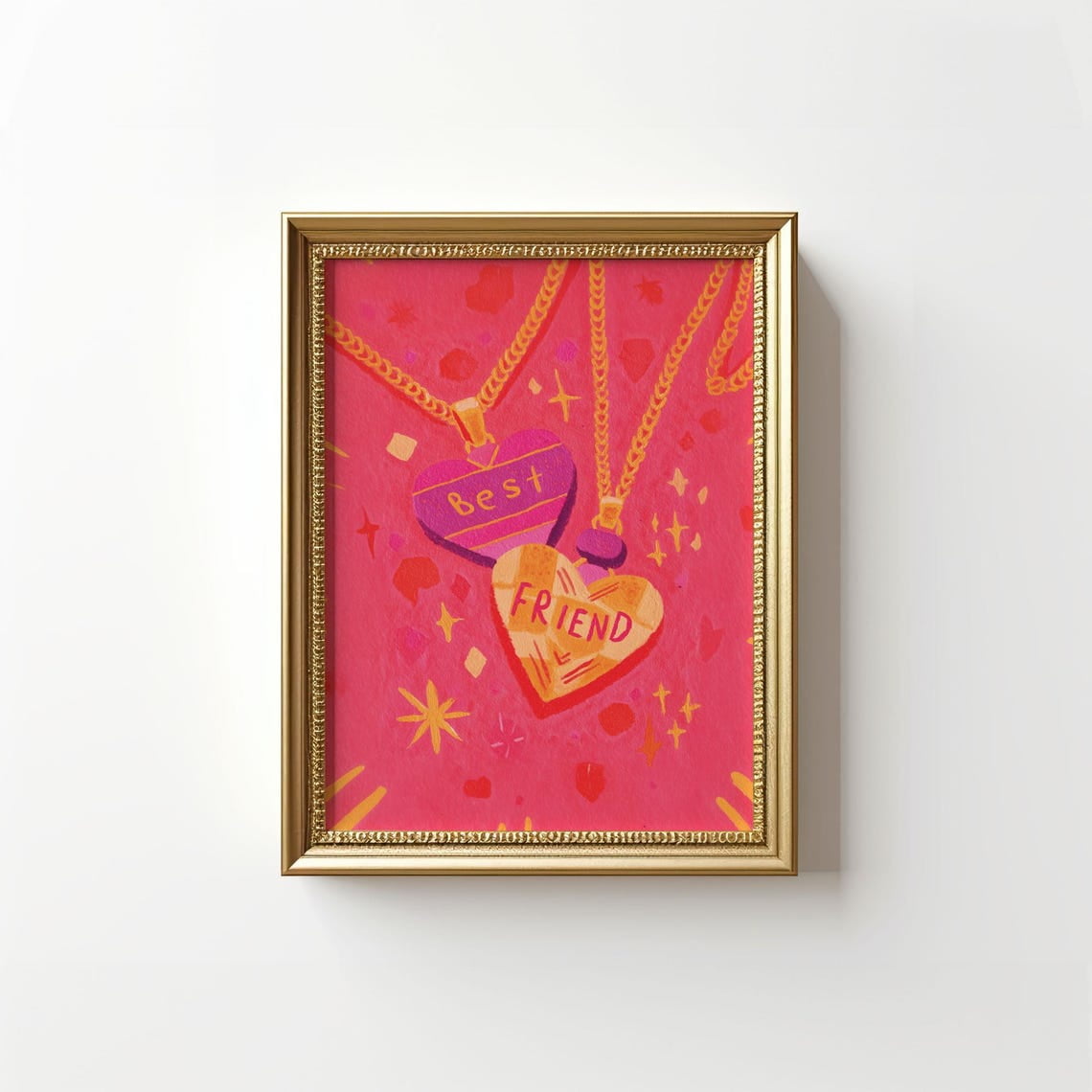Best Friend Heart Necklace Wall Art Y2K Friendship Poster Retro Pink ...