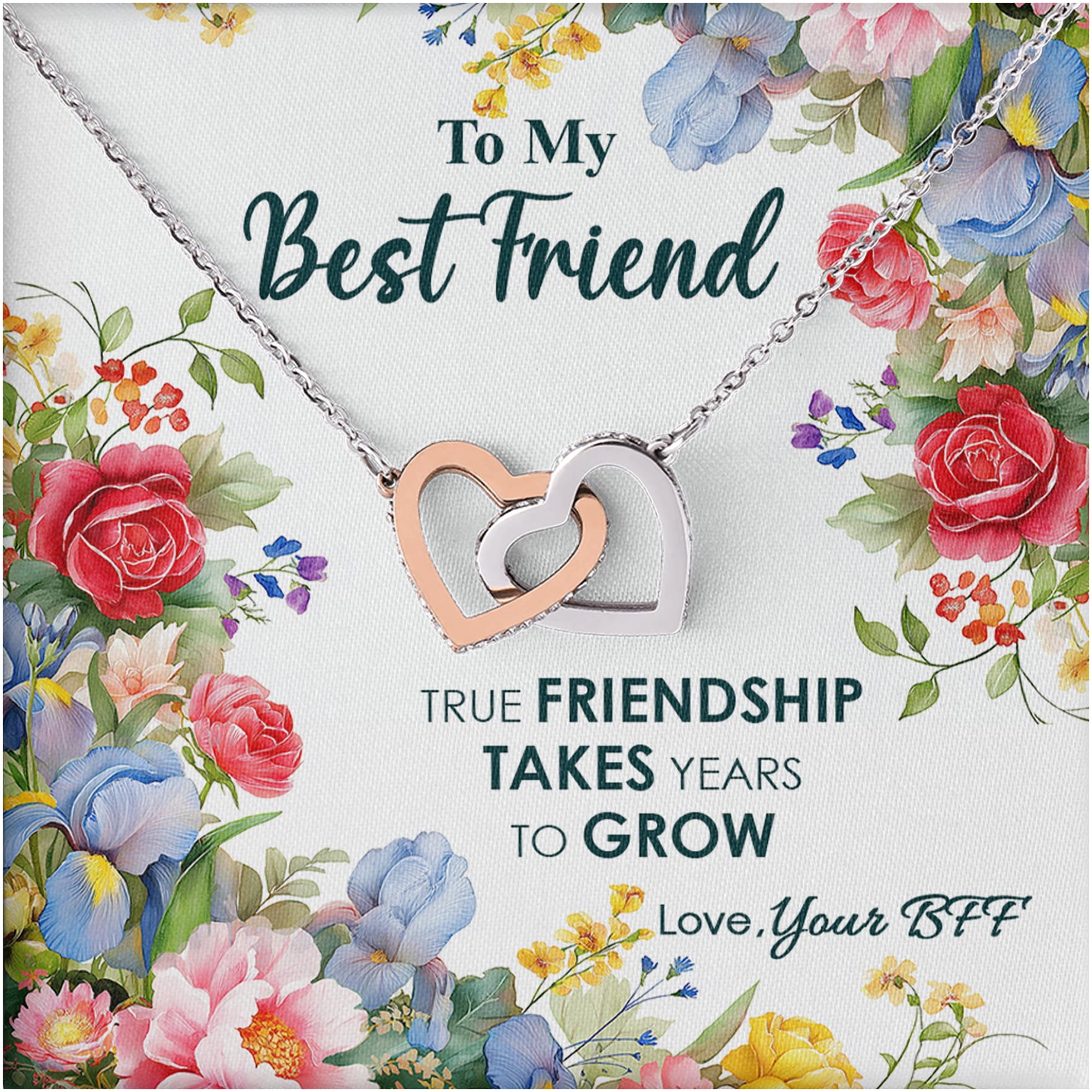 Best Friend Necklace, Double Heart Pendant Jewelry Gift for BFF, True ...