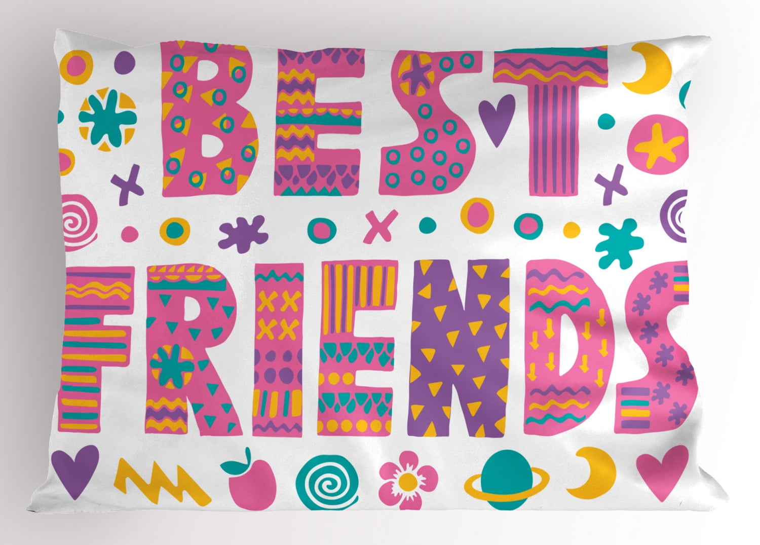Best Friend Pillow Sham, 90's Style Best Friends Calligraphy Dynamic ...