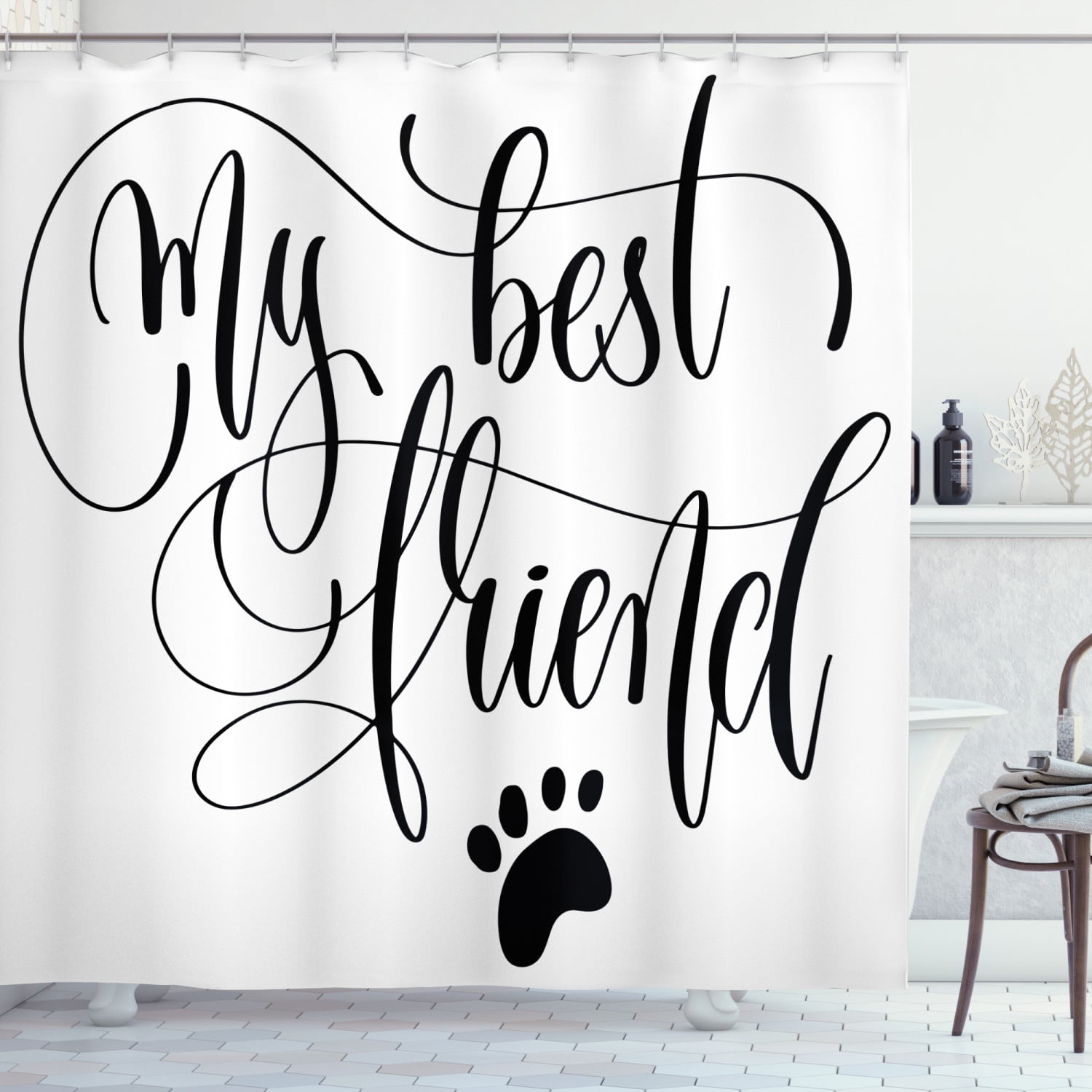 Best Friend Shower Curtain, My Best Friend Positive Cursive Lettering ...