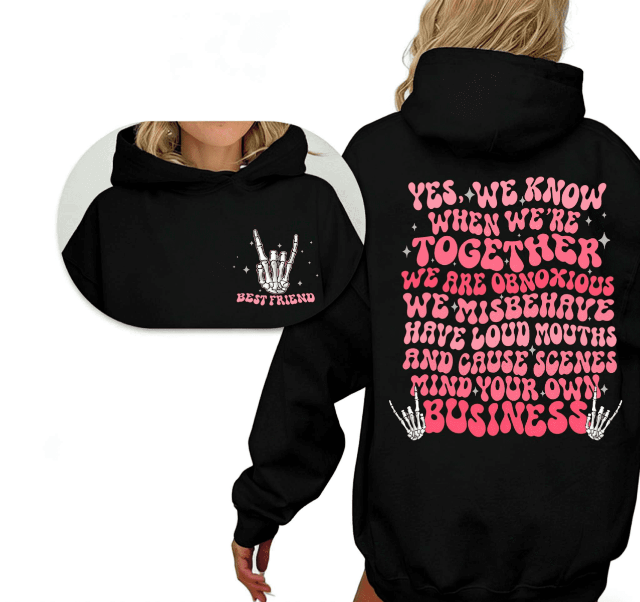 Best Friend Skeleton Hand Graphic Sweatshirt Womans Print hoodie White ...