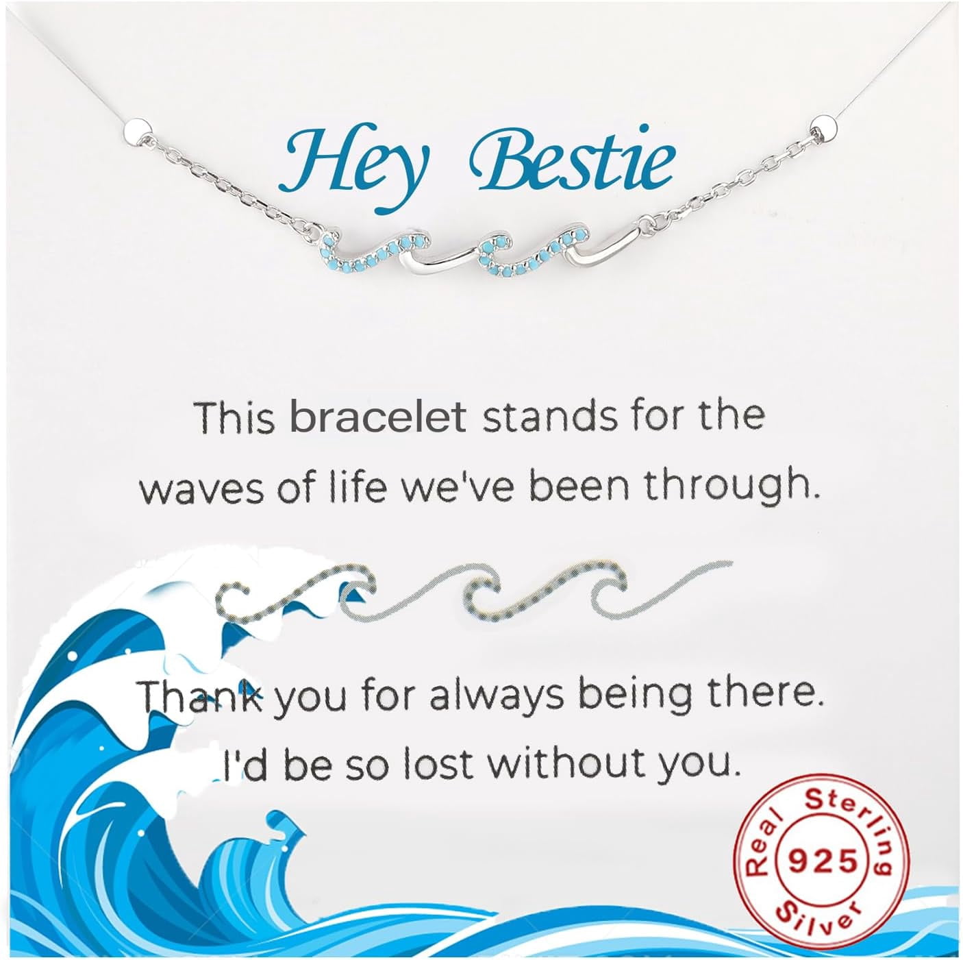 Best Friend Wave Friendship Bracelet for Women, 925 Sterling Silver ...
