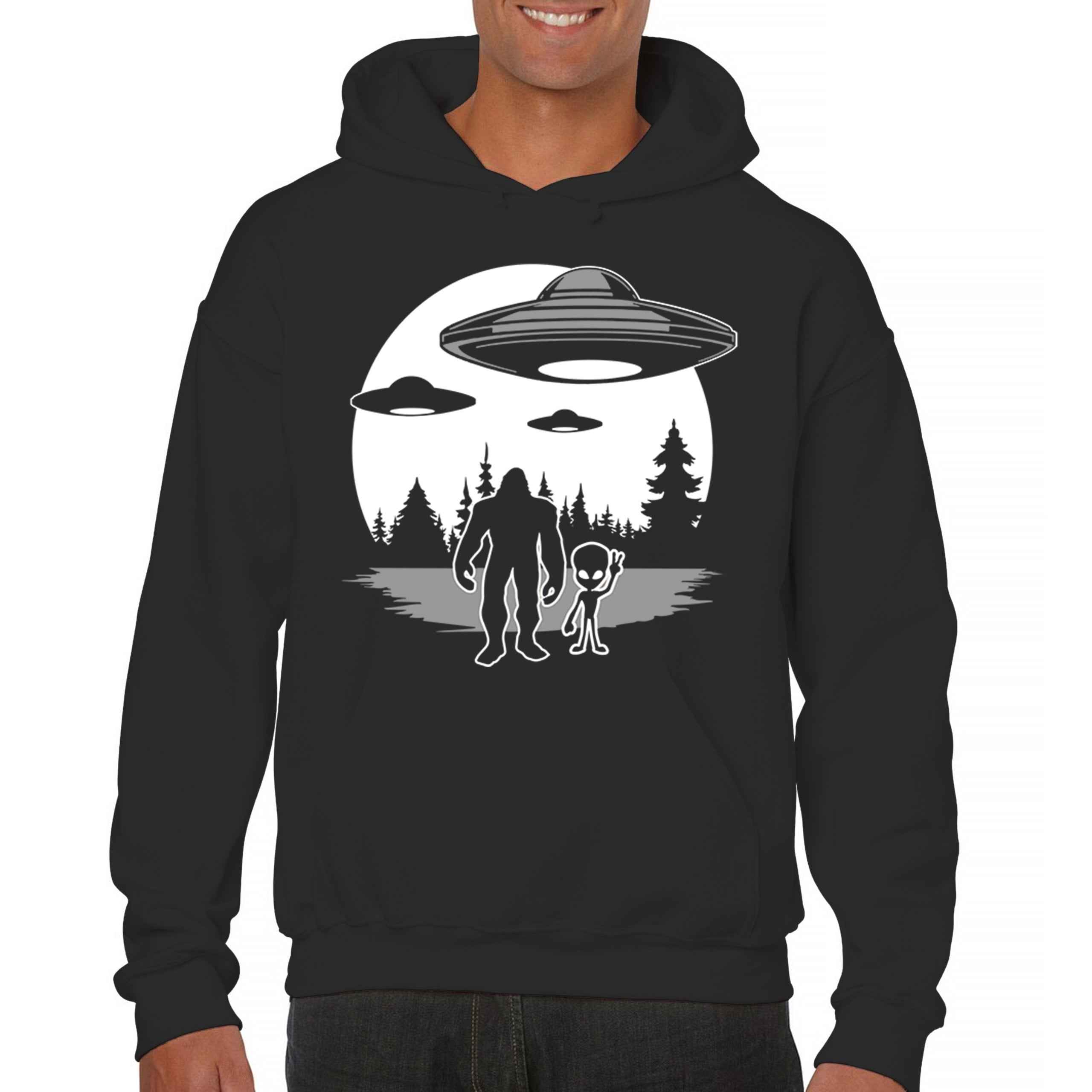 Best Friends Alien Bigfoot Moonlight Walk Sweatshirt Funny Space UFO ...