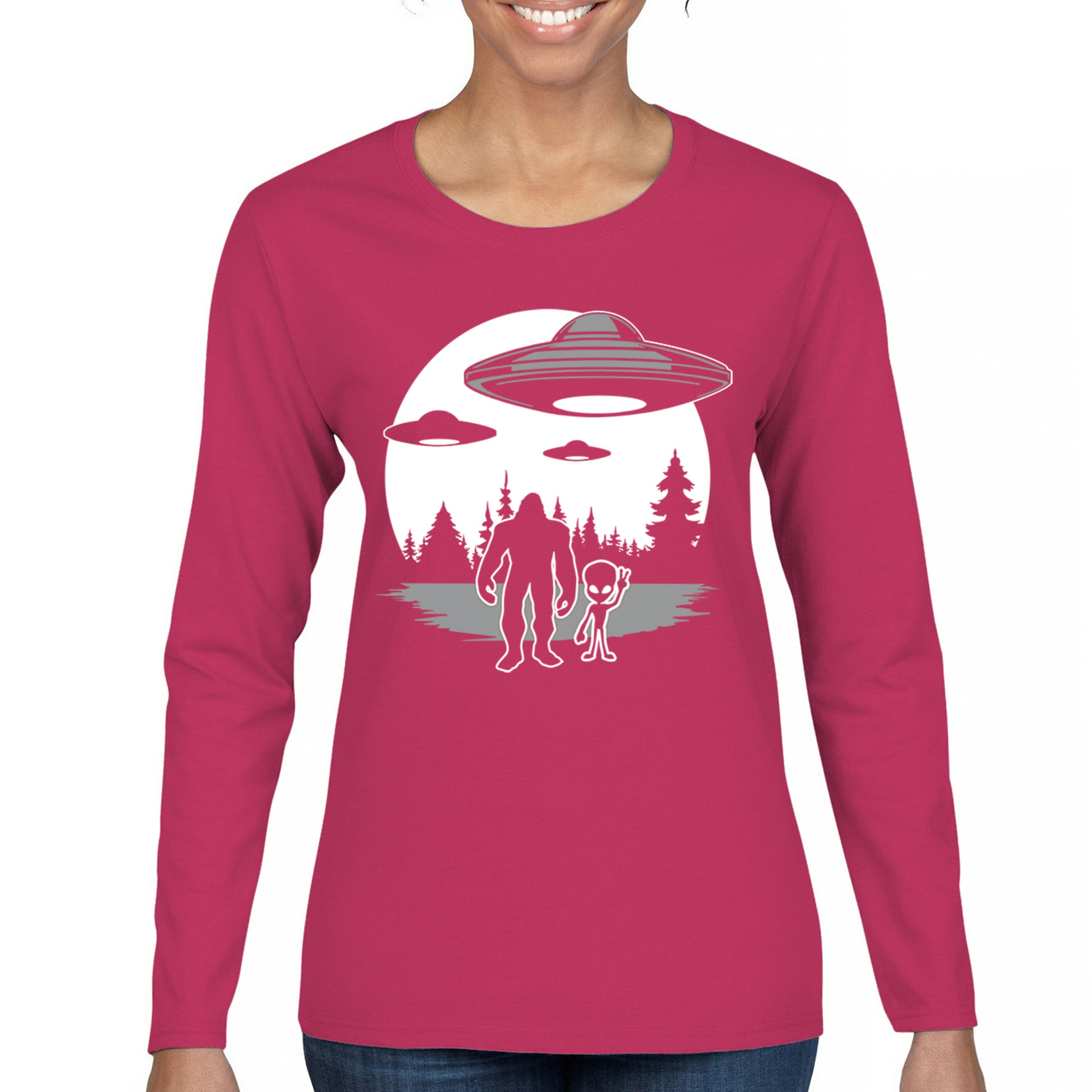 Best Friends Alien Bigfoot Moonlight Walk Women's Long Sleeve T-shirt ...