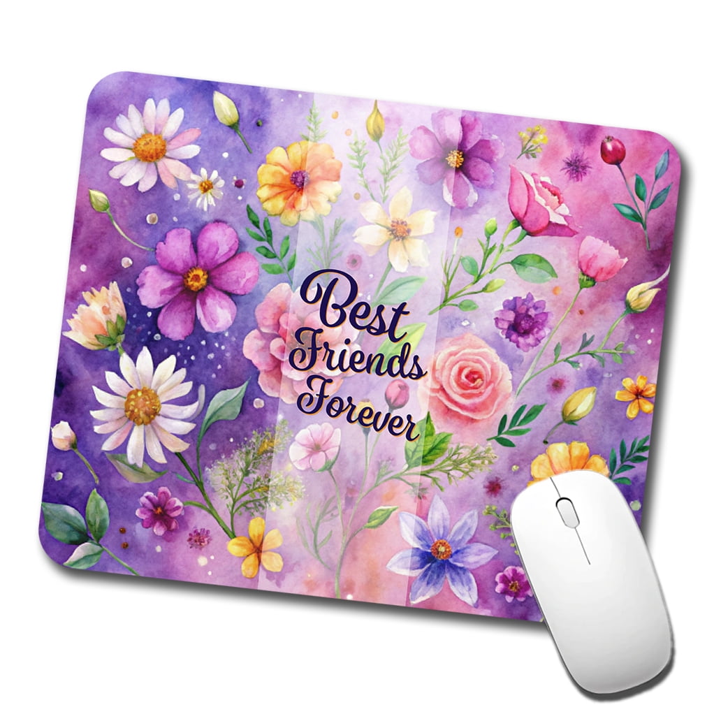 Best Friends Forever Flowers Purple Background Mouse Pad Low Profile ...