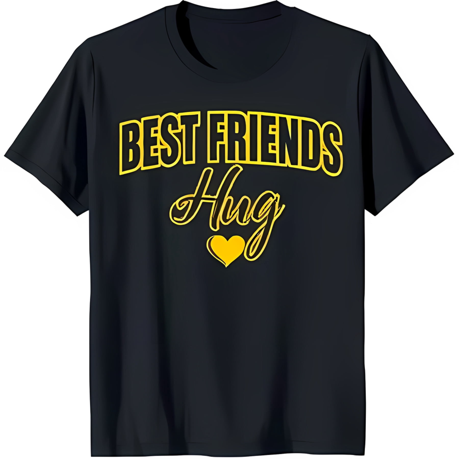 Best Friends Hug Black T-Shirt Bold Yellow Text with Cursive 'Hug ...