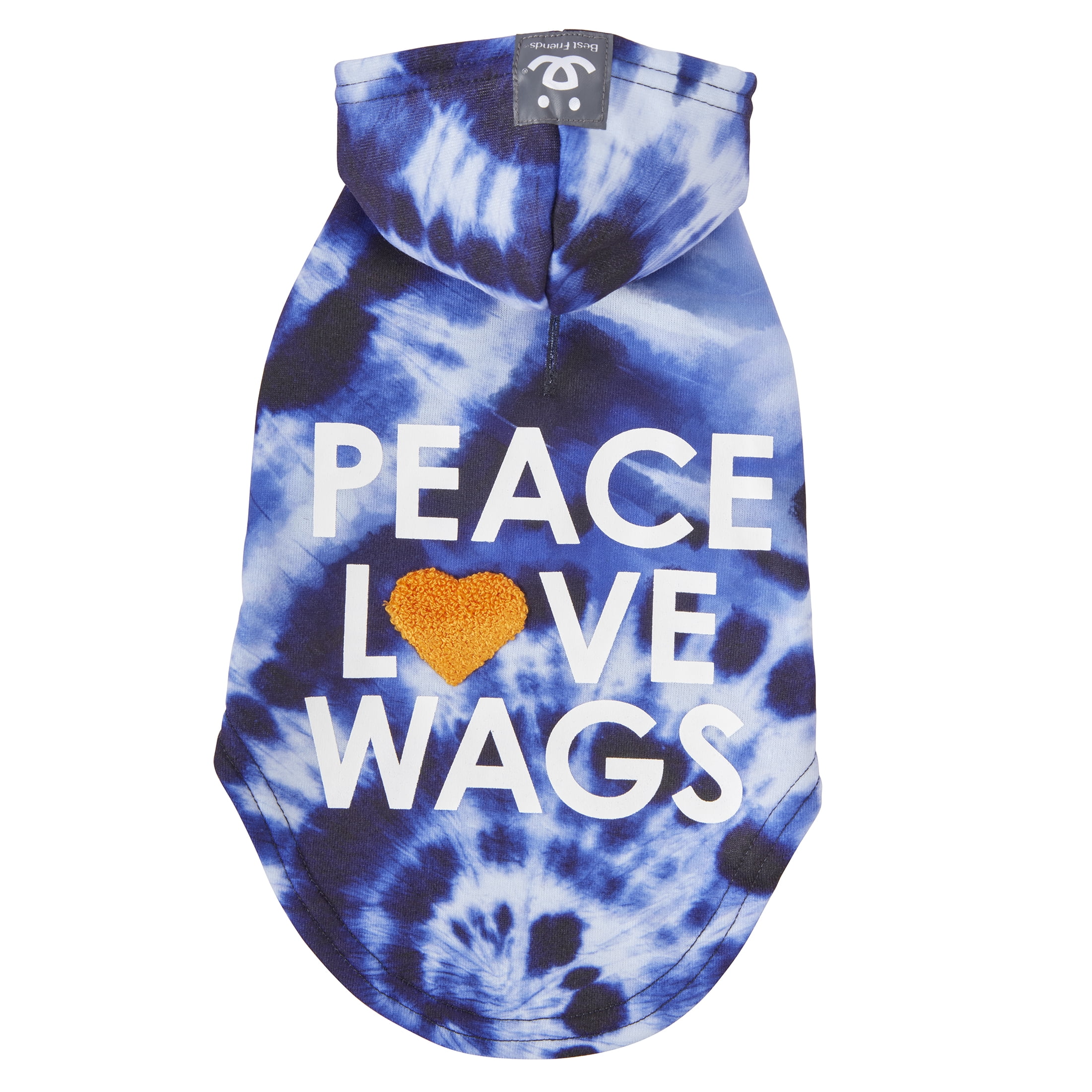 Best Friends "Peace, Love, Wags" Dog Hoodie -Blue Tie-Dye, XSmall ...