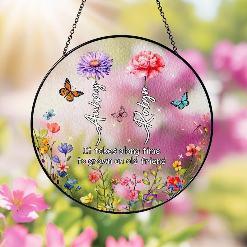 Best Friends Stained Glass Window Hanging, Personalized Friendship ...