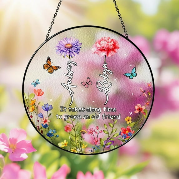 Best Friends Stained Glass Window Hanging, Personalized Friendship ...