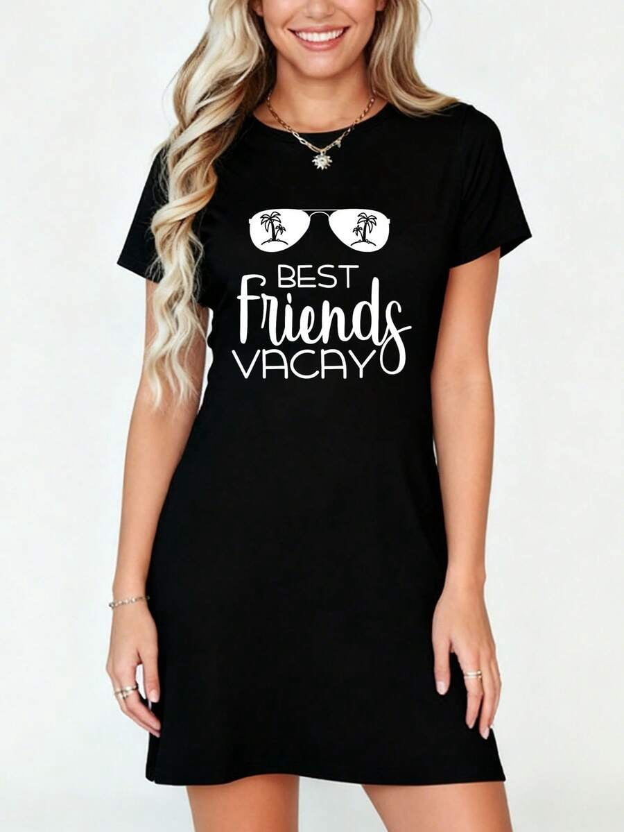 Best Friends Vacay T-Shirt Dress Women Black Casual Mini Dress ...
