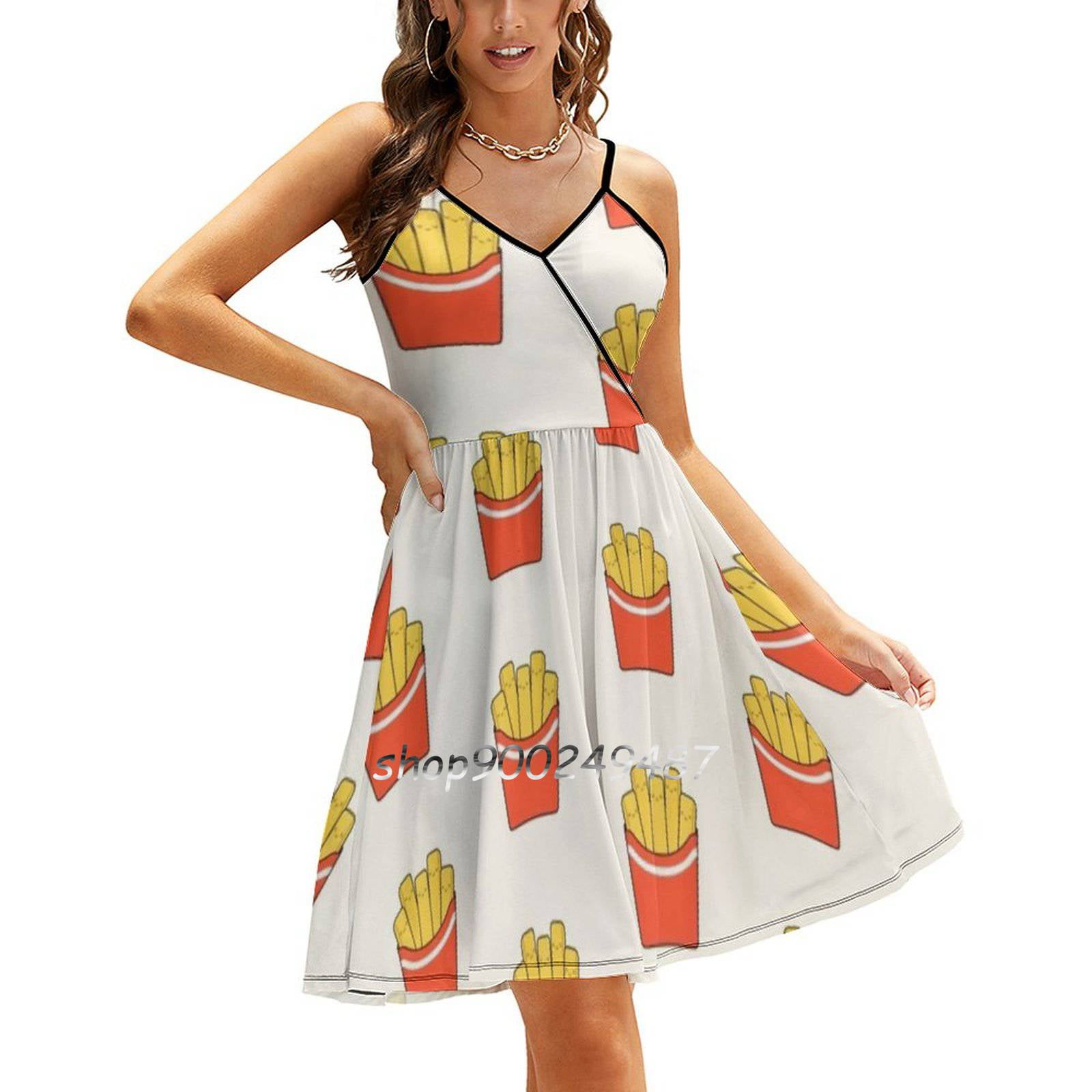 Best Fries Square Neck Dress Sweet Summer Dress Women Elegant Halter ...