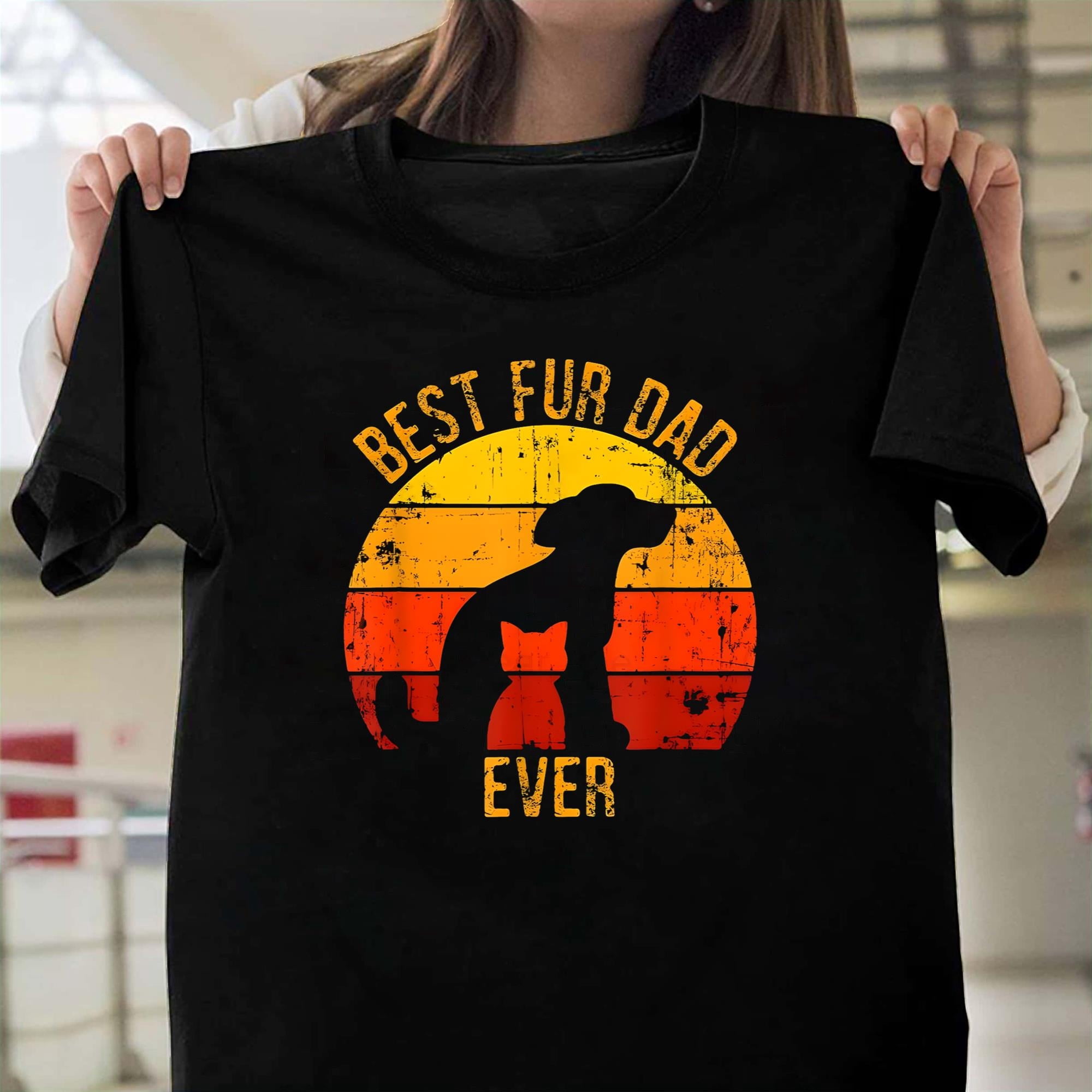 Best Fur Dad Ever Vintage Retro Dog Cat Owner Pet Animal Papa Graphic ...
