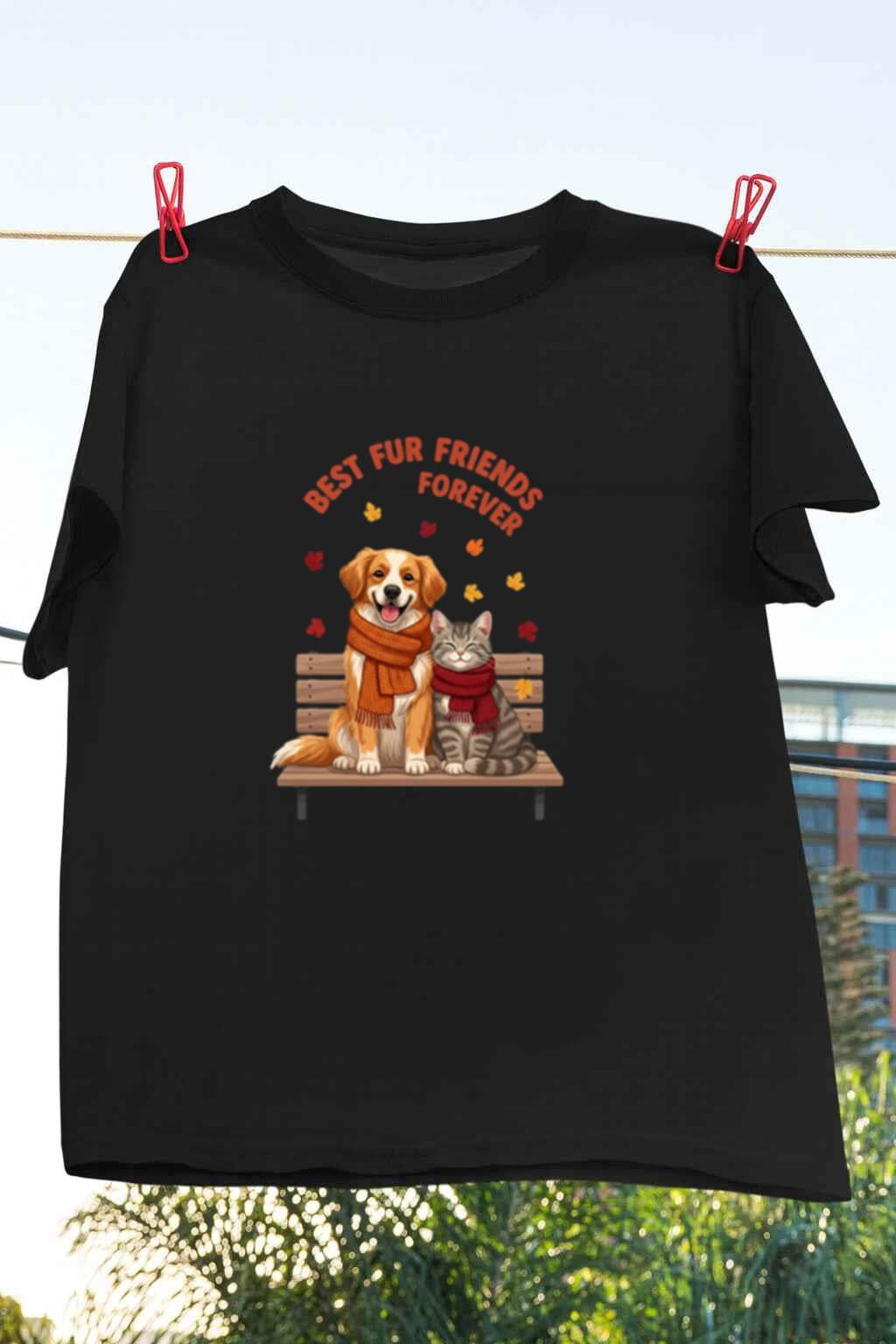 Best Fur Friends Forever Dog Cat Autumn Bench Unisex T-Shirt up to 5XL ...