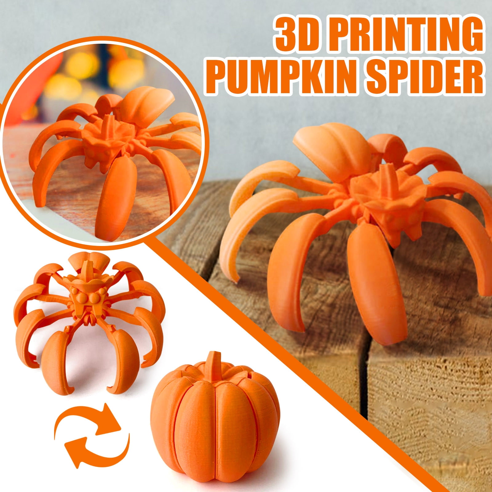 Halloween Pumpkin 3D Printed Spider Toy, Halloween, 3D Printed, 2024new ...