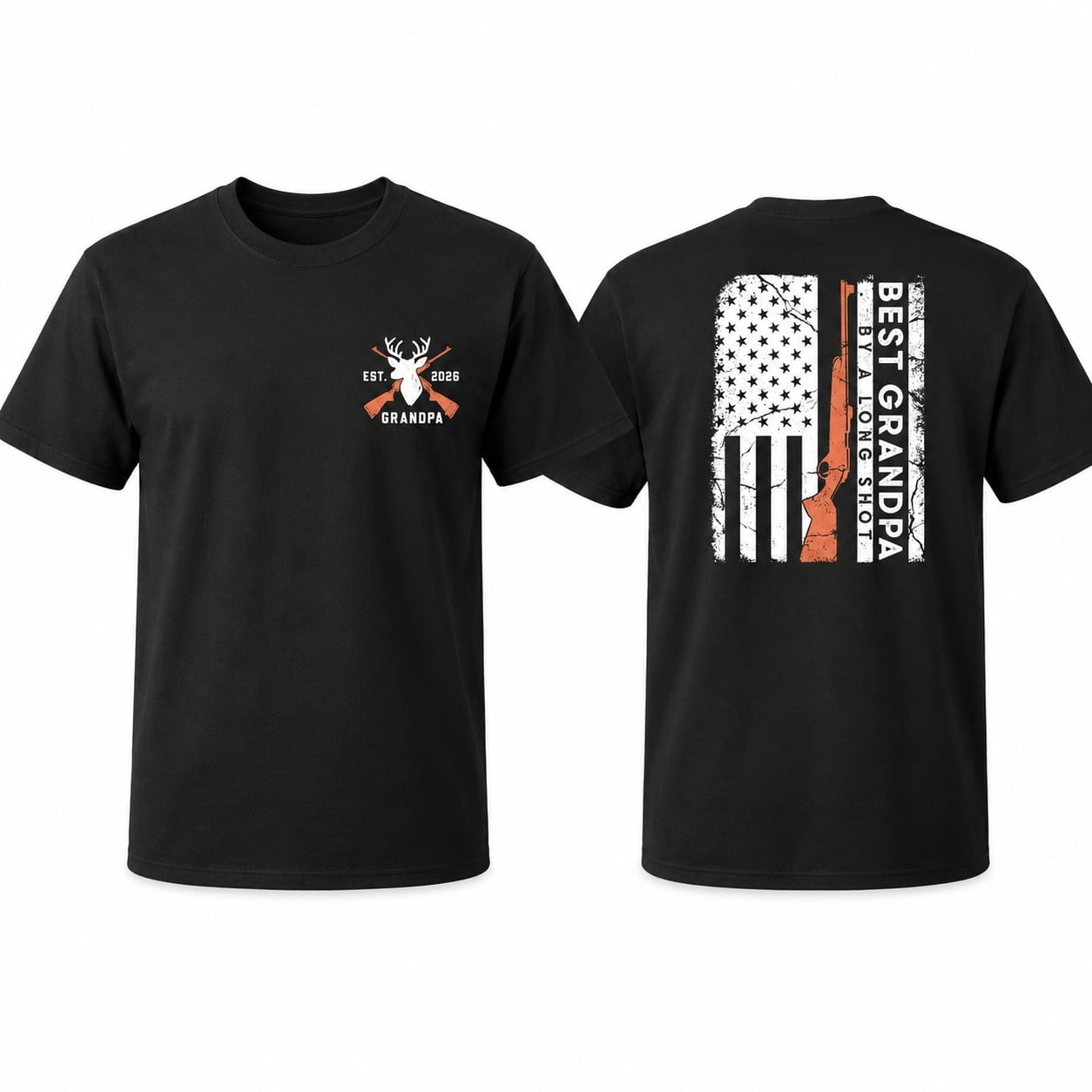 Best Grandpa by a Long Shot Hunting T-Shirt, Deer Graphic Front and ...