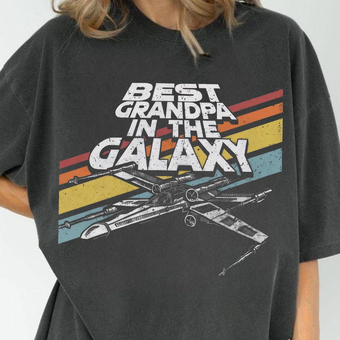 Best Grandpa in the Galaxy T-Shirt – Retro Space Fighter Shirt for Dad ...