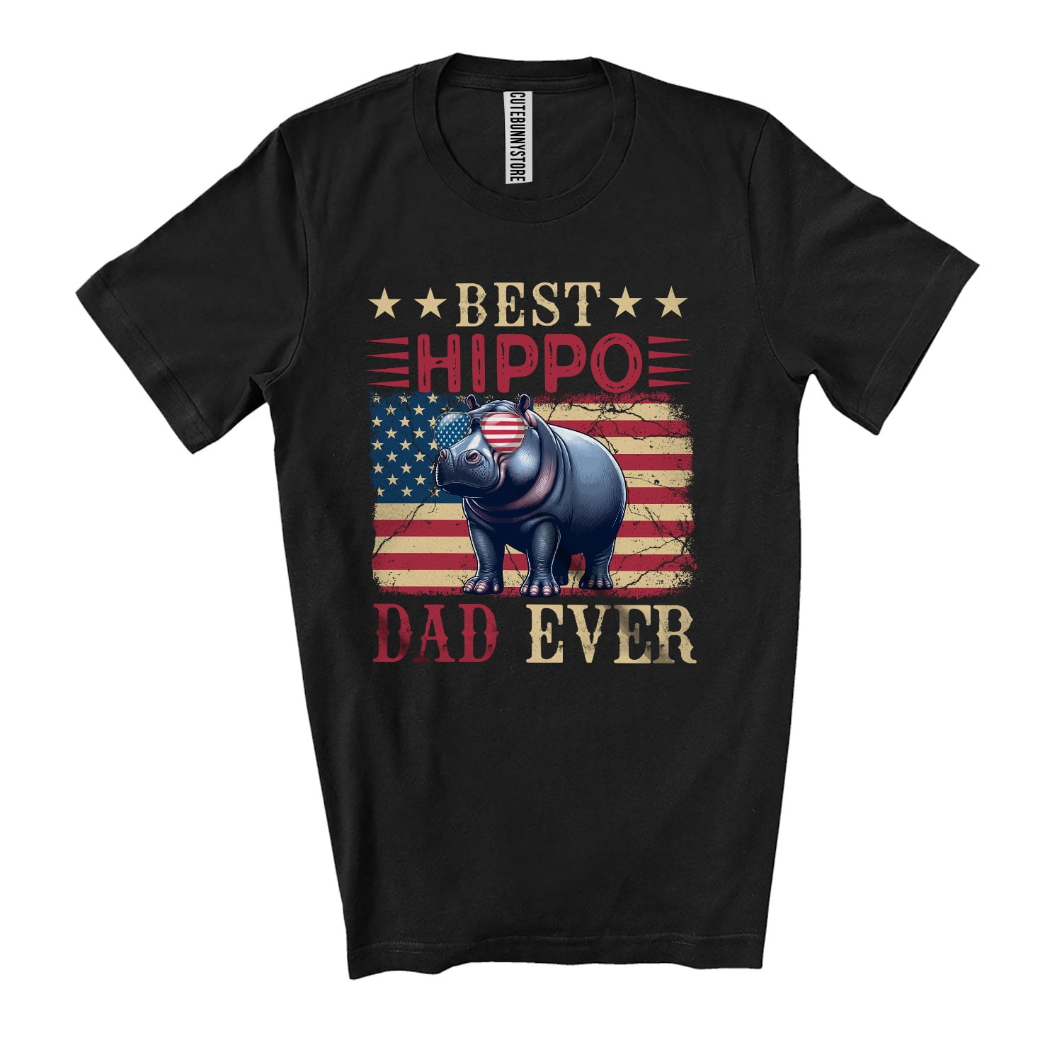 Best Hippo Dad Ever; Fantastic Father's Day 4th of July US Flag Wild ...