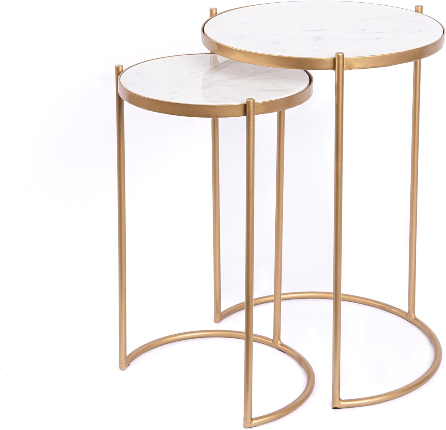 Best Home Fashion Contemporary Marble and Gold Nesting Tables Set of 2, Accent Tables for ...