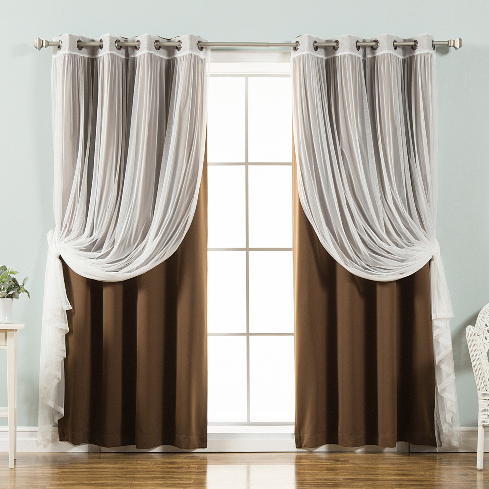 Best Home Fashion Mix & Match Tulle Sheer Lace Blackout Curtain - Set ...