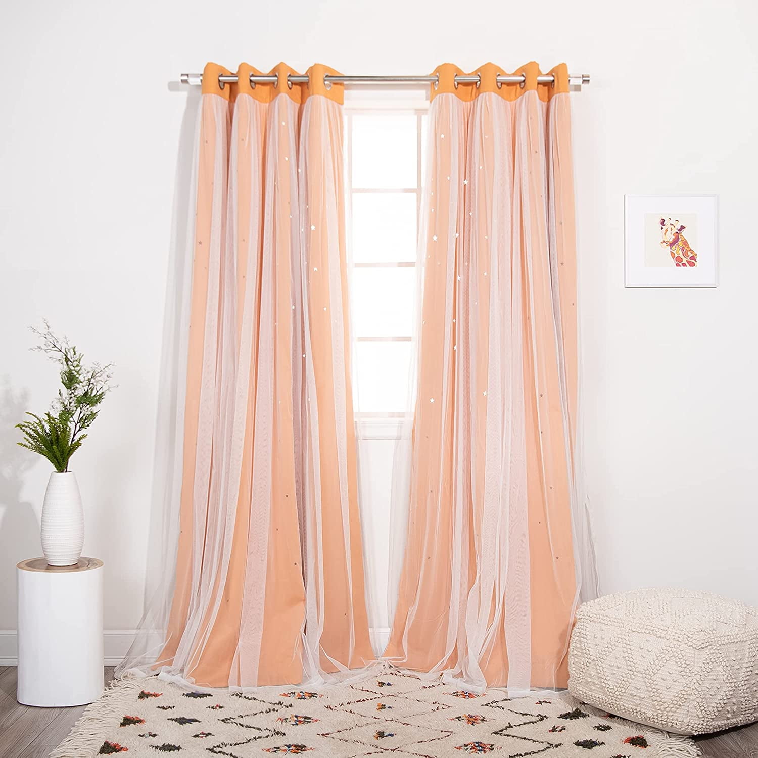 Best Home Fashion Set of 2 Tulle Overlay Star Cut Out Silver Grommet ...