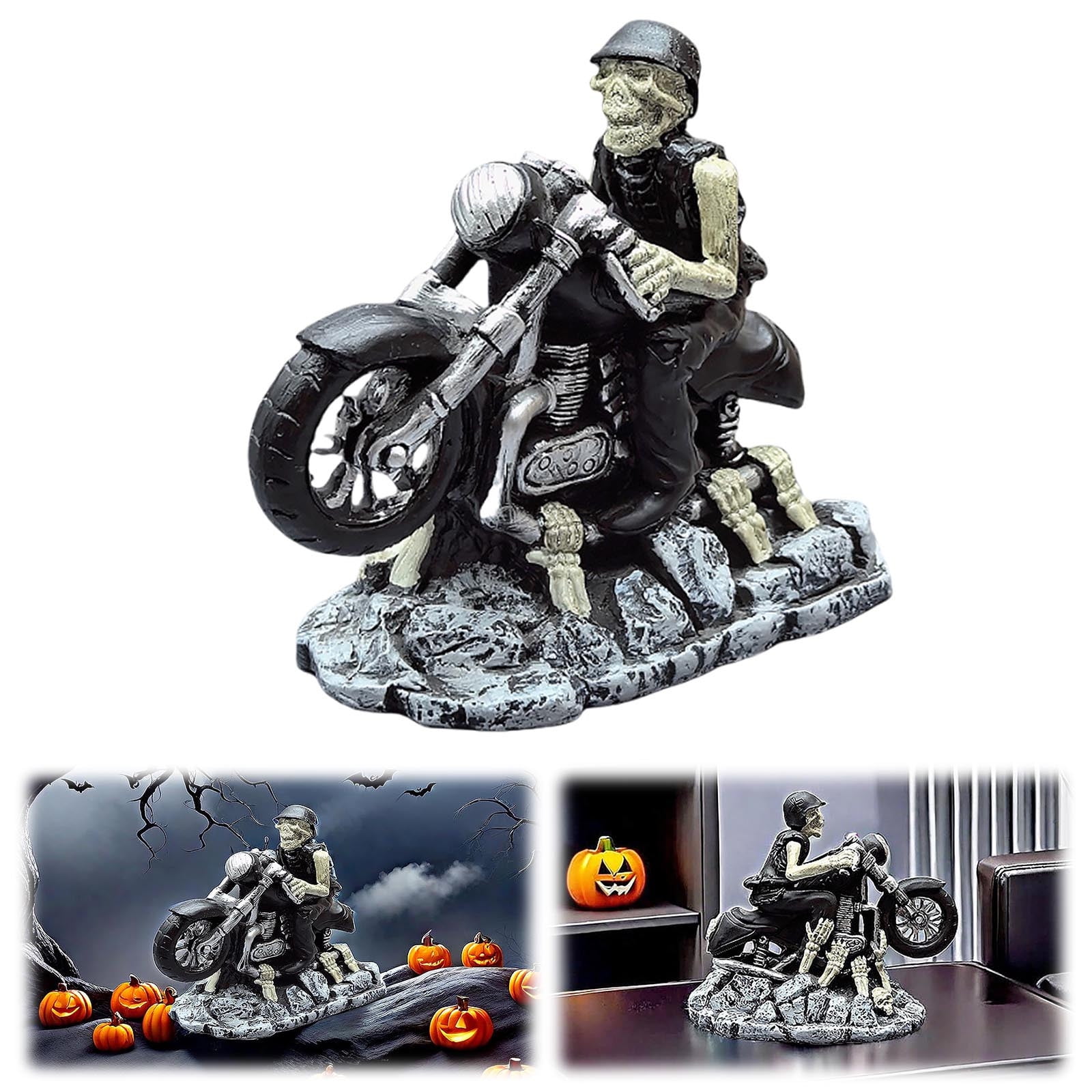Best Hot Sale! Halloween Skeleton Motorcycle Statue Desktop Skeleton ...
