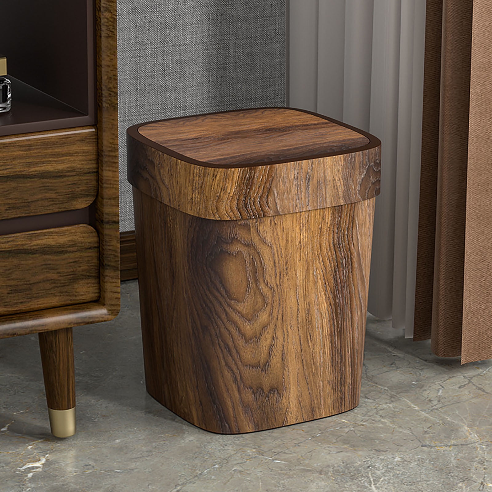Best Hot Sale! Small Trash Can Retro Trash Can Vintage Wood Grain Small ...