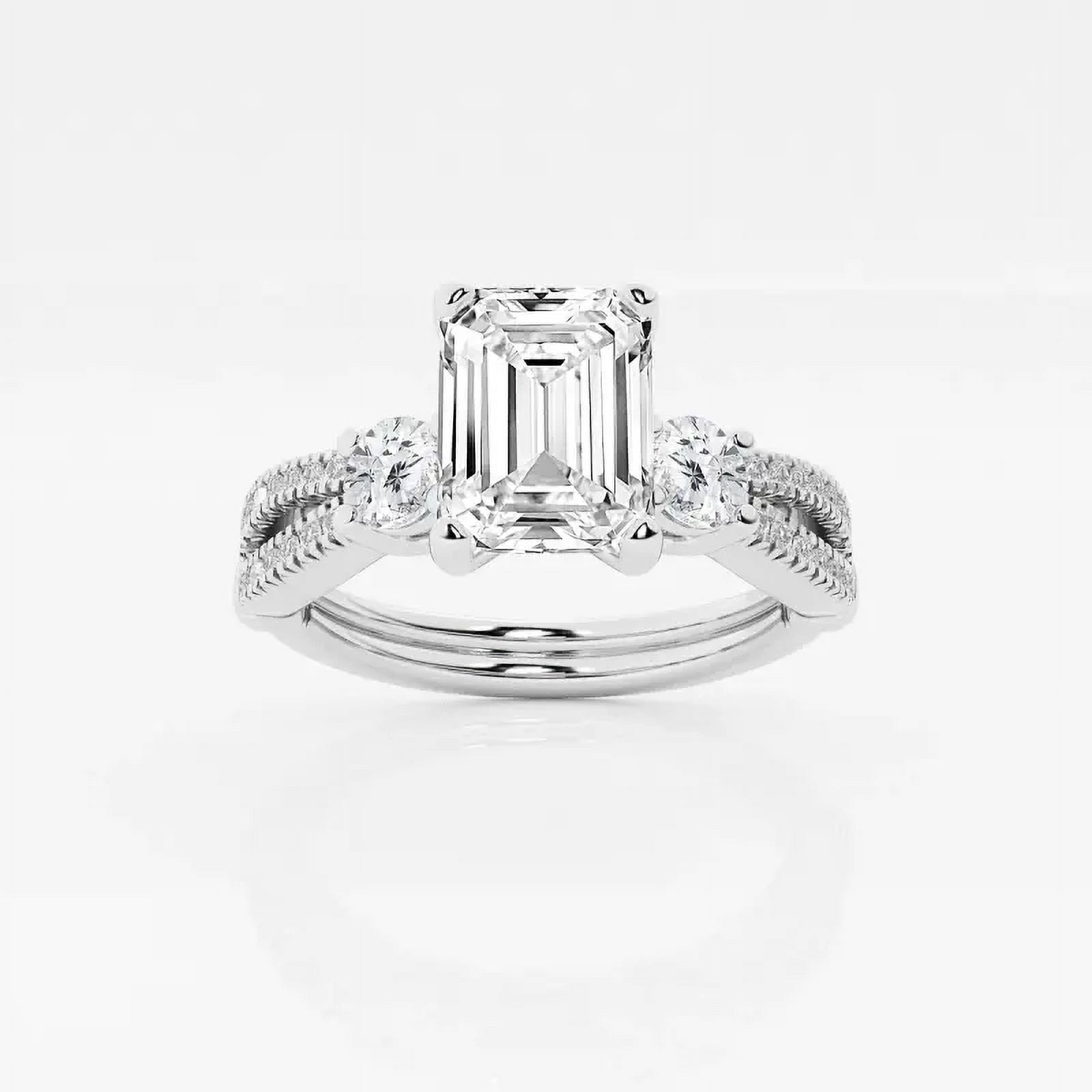 Best Jewel 2 Ct Emerald Cut Diamond Ring - Three Stone Split Shank ...