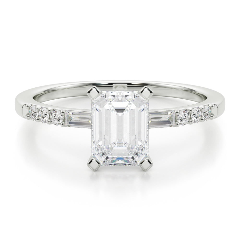 Best Jewel Emerald Cut Solitaire Ring with Accent Diamond - 2.1 Ct Lab ...