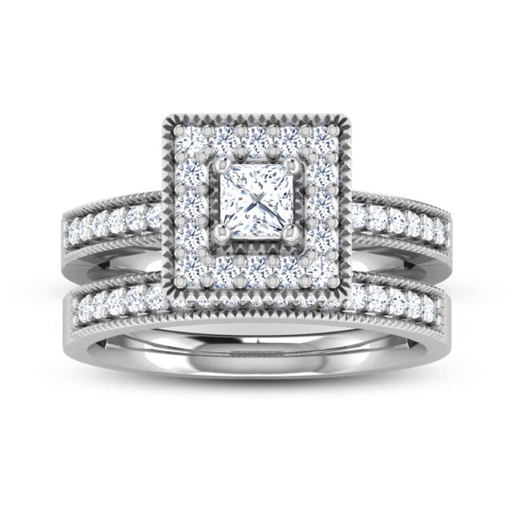 Best Jewelry 14K White Gold Plated Wedding Ring - Princess Cut 1.3 Ct ...