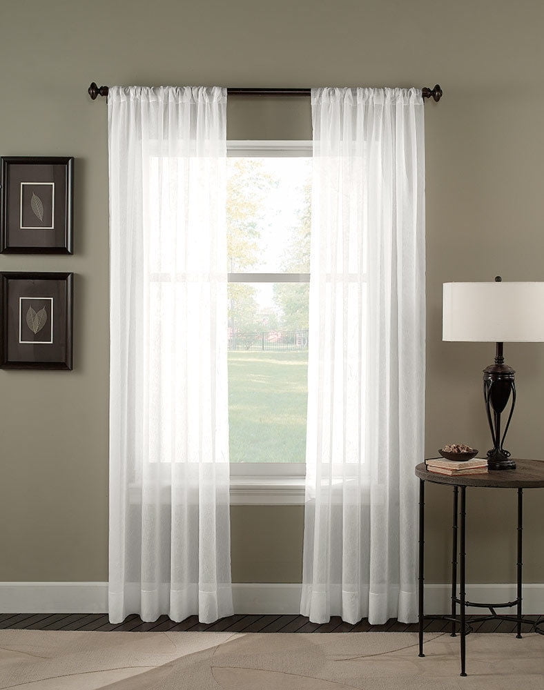 "Solid Pure White Sheer Voile Window Curtain, 95"" Length, 100% ...