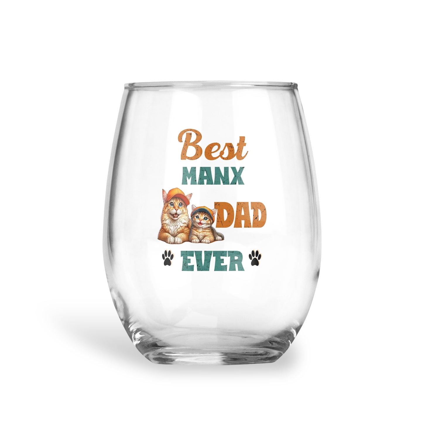 Best Manx Dad Ever Happy Father's Day 15oz Stemless Wine Glass Mug Cat ...
