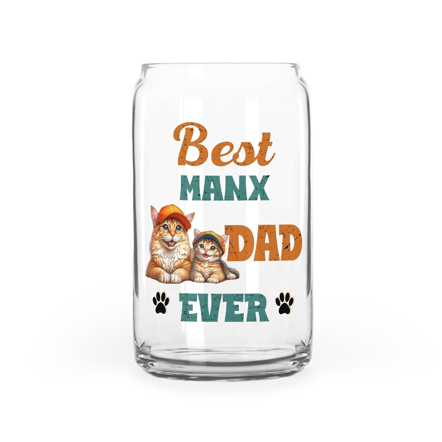 Best Manx Dad Ever Happy Father's Day 16oz Glass Cup Mug Cat Lover ...