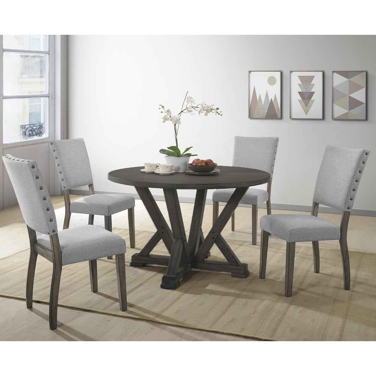 Best Master 5-Piece Solid Wood Round Dinette Set in Antique Rustic Gray ...