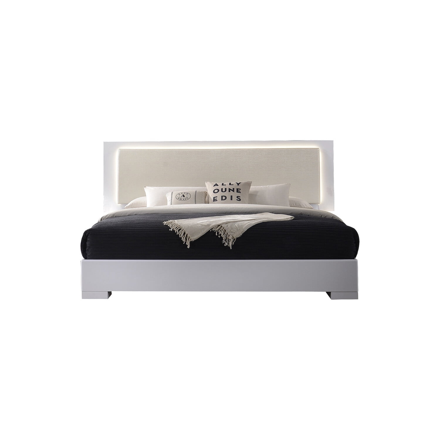 Best Master Athens Cal King Platform Bed with LED Lighting in White ...