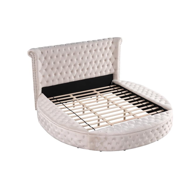 Best Master Furniture Isabella Velvet Round King Bed with Storage in ...