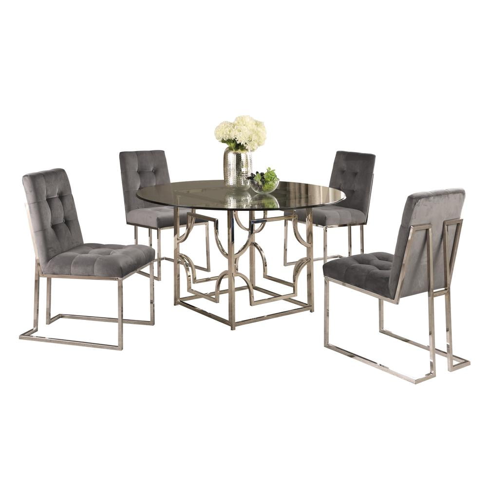 Best Master Furniture Kina 54" 5 Piece Modern Stainless Steel Dining ...