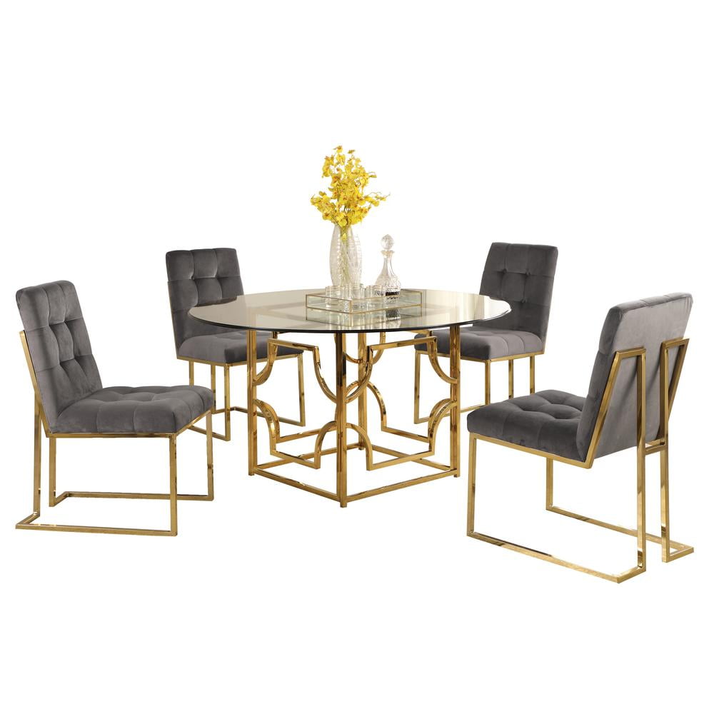 Best Master Furniture Kina 60" 5 Piece Modern Gold Plated Dining Set in ...