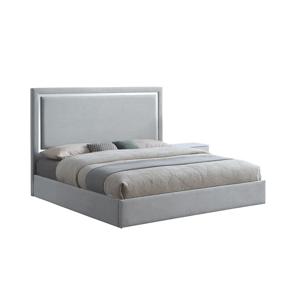 Best Master Furniture Modern Mirrored Platform Bed Frame, Queen, Gray ...