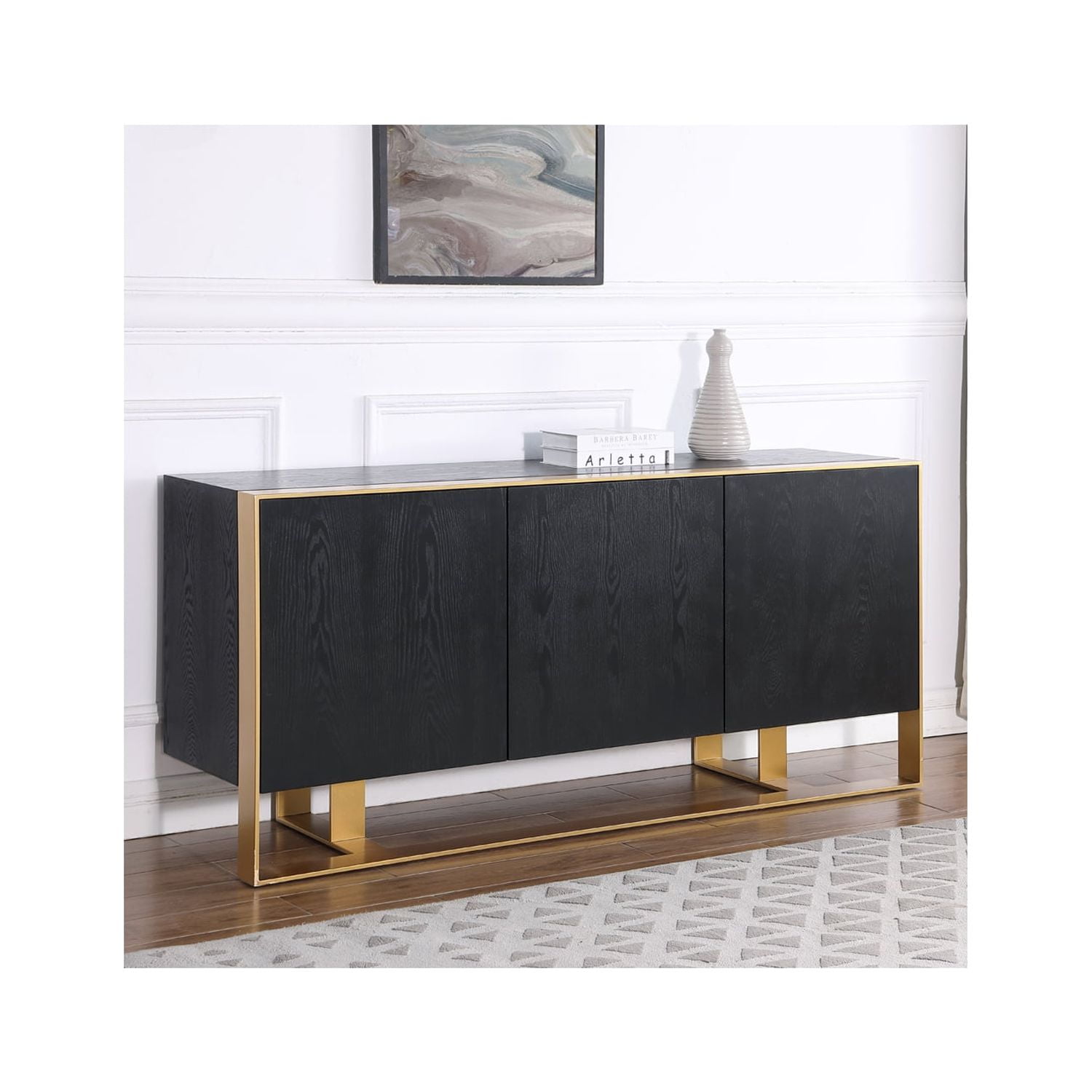 "Best Master Furniture - Modern 68"" Solid Cabinet Sideboard, Black ...
