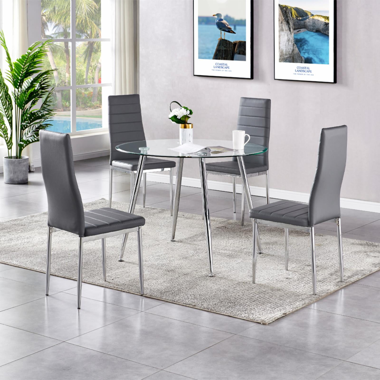 Best Master Furniture Patrik 5 Piece Modern Faux Leather Dinette Set in ...