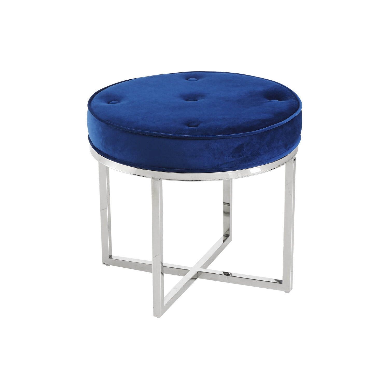 Best Master Furniture Velvet Round Accent Stool in Navy Blue/Silver ...