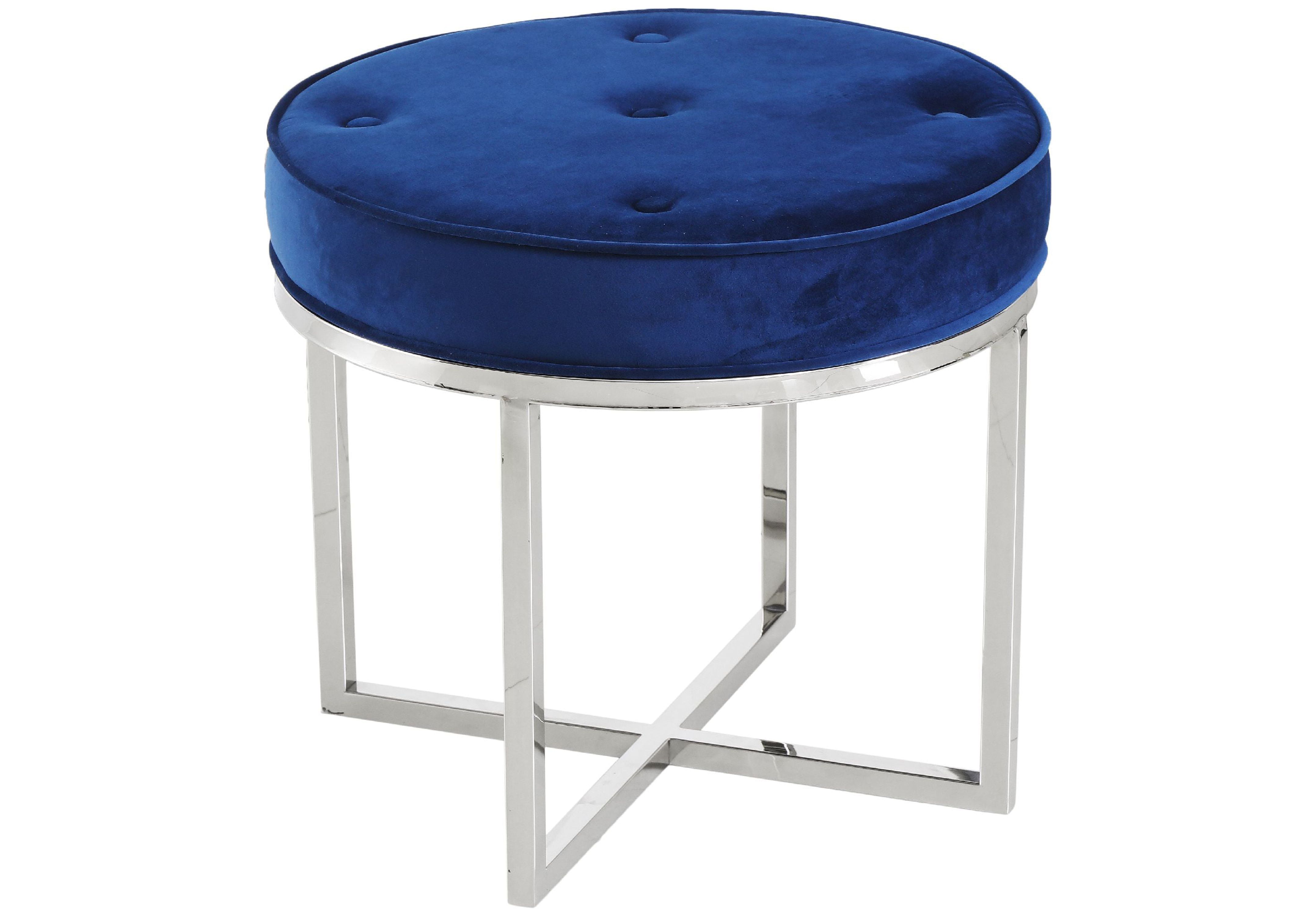 Best Master Furniture Velvet Round Accent Stool in Navy Blue/Silver ...